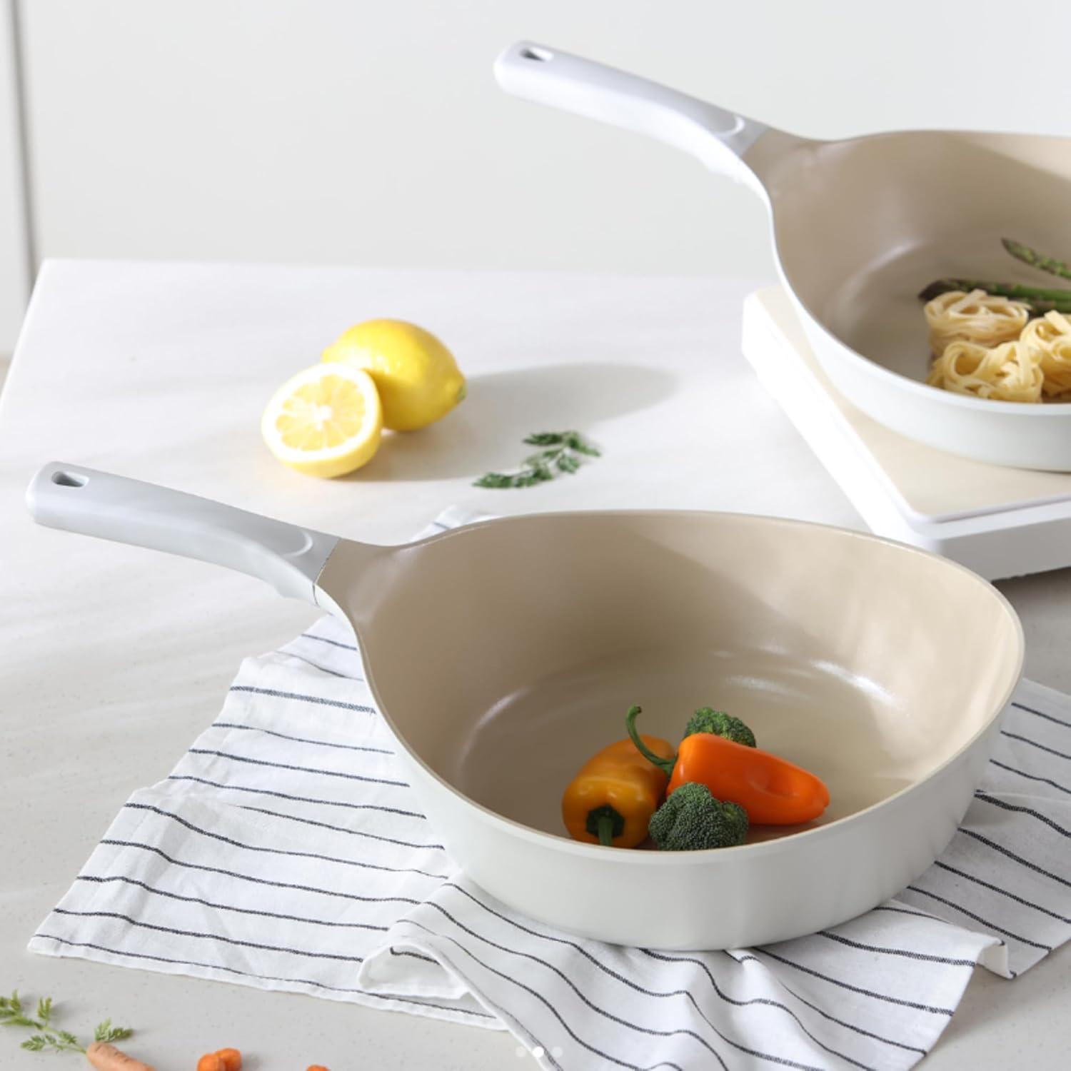 Neoflam Vulcan Ivory 11″ Nonstick Frying Pan with Ergonomic Handle ...